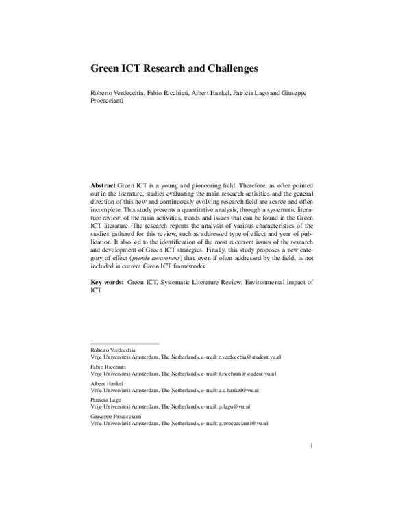 (PDF) Green ICT Research and Challenges