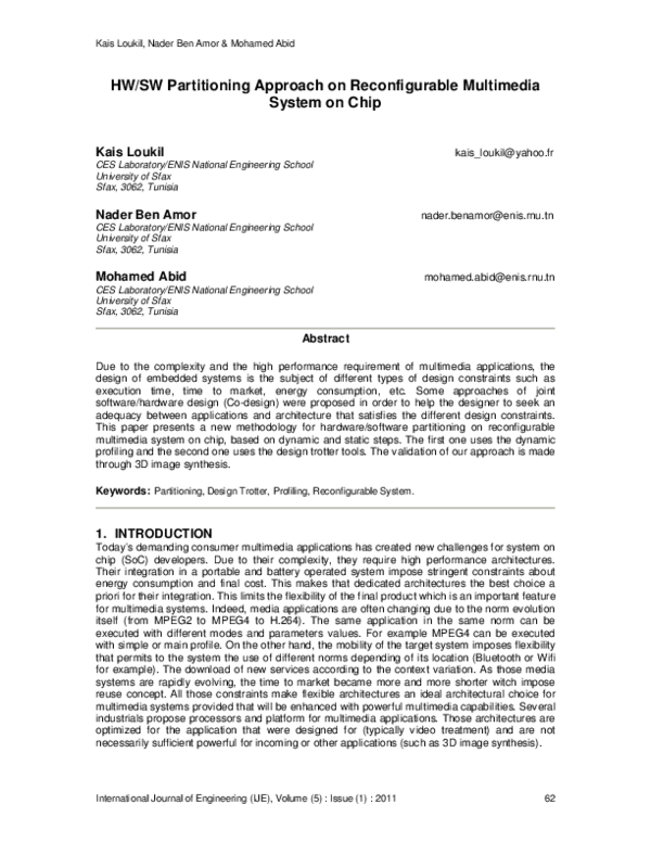 Pdf Hwsw Partitioning Approach On Reconfigurable Multimedia System On Chip