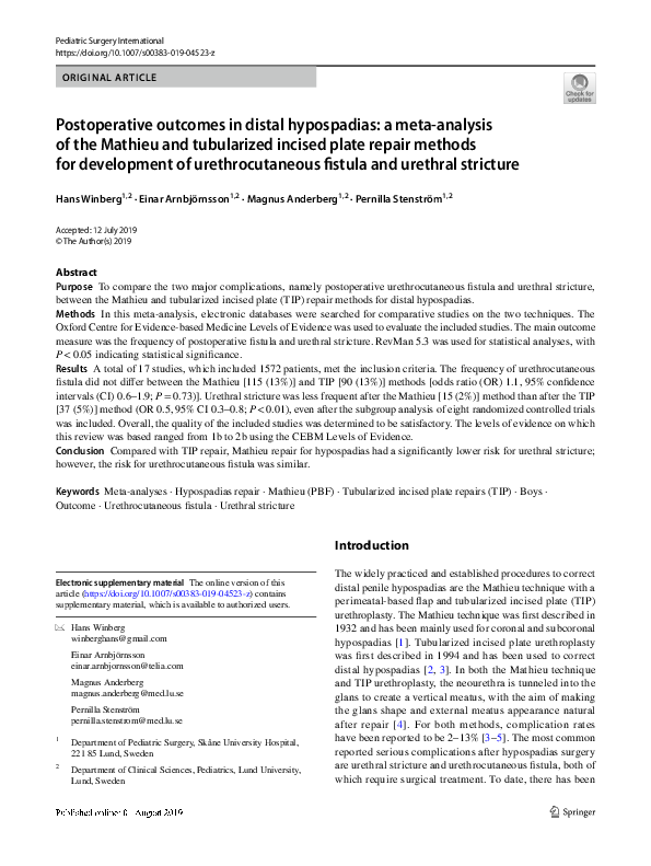 (PDF) Postoperative outcomes in distal hypospadias: a meta-analysis of ...