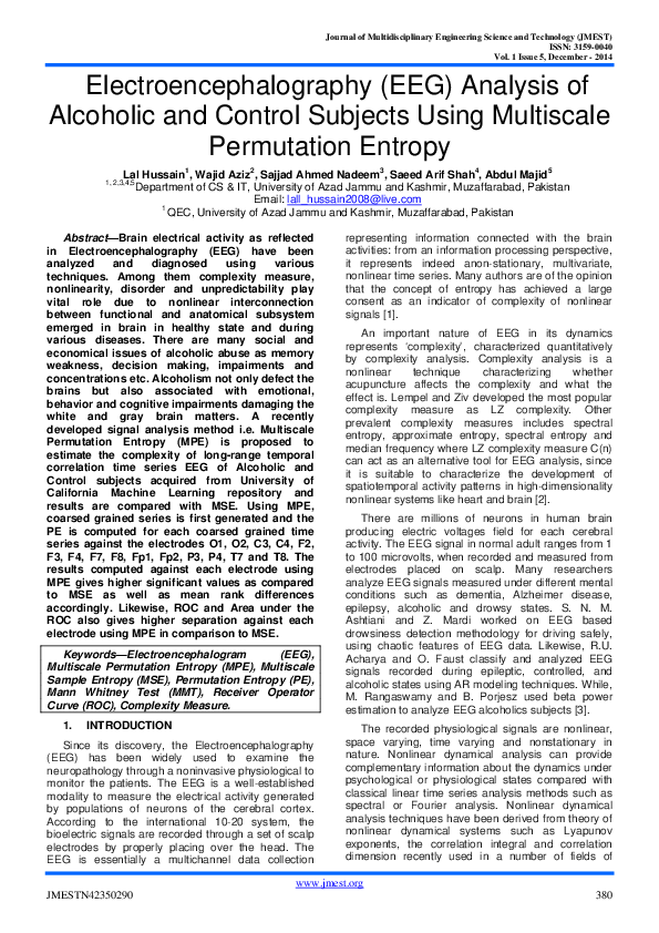 (PDF) Electroencephalography (EEG) Analysis of Alcoholic and Control ...