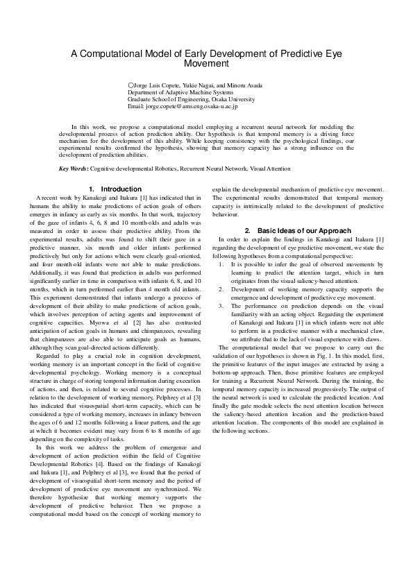 (PDF) A Computational Model of Early Development of Predictive Eye Movement | Yukie Nagai ...