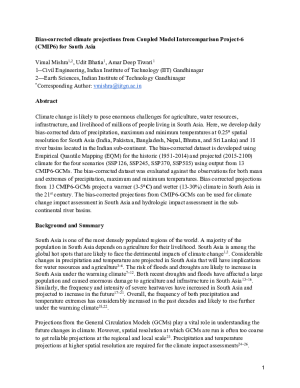 (PDF) Bias-corrected climate projections from Coupled Model ...