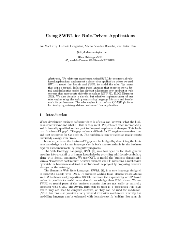 (PDF) Using SWRL for Rule-Driven Applications