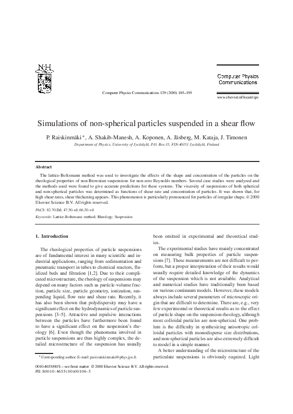 Pdf Simulations Of Particulate Suspensions With The Lattice Boltzmann Method