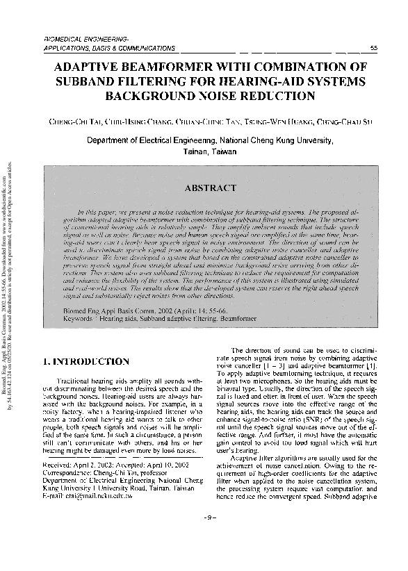 (PDF) Adaptive Beamformer with Combination of Subband Filtering for Hearing-Aid Systems ...