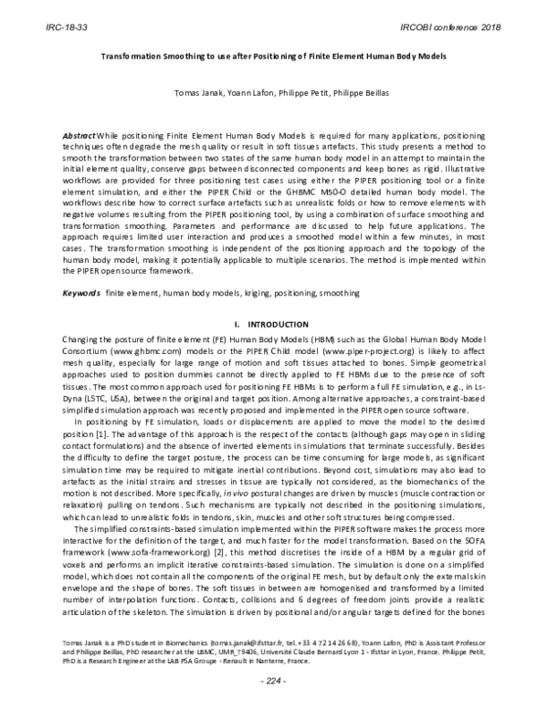 (PDF) Transformation Smoothing to use after Positioning of Finite Element Human Body Models