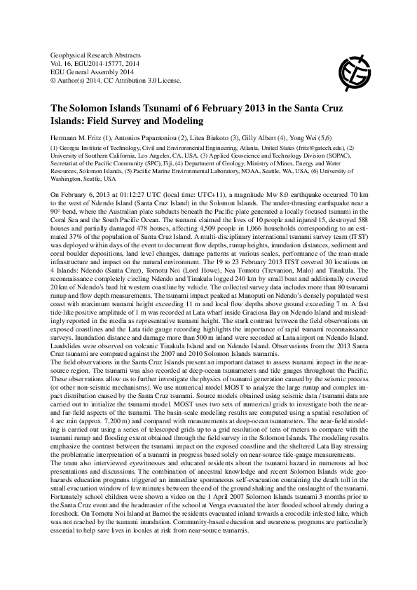 (PDF) The Solomon Islands Tsunami of 6 February 2013 in the Santa Cruz ...