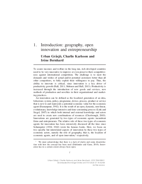 (PDF) Introduction: geography, open innovation and entrepreneurship