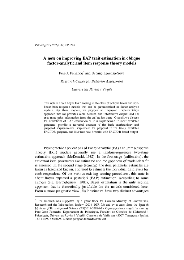 (PDF) A note on improving EAP trait estimation in oblique factor ...