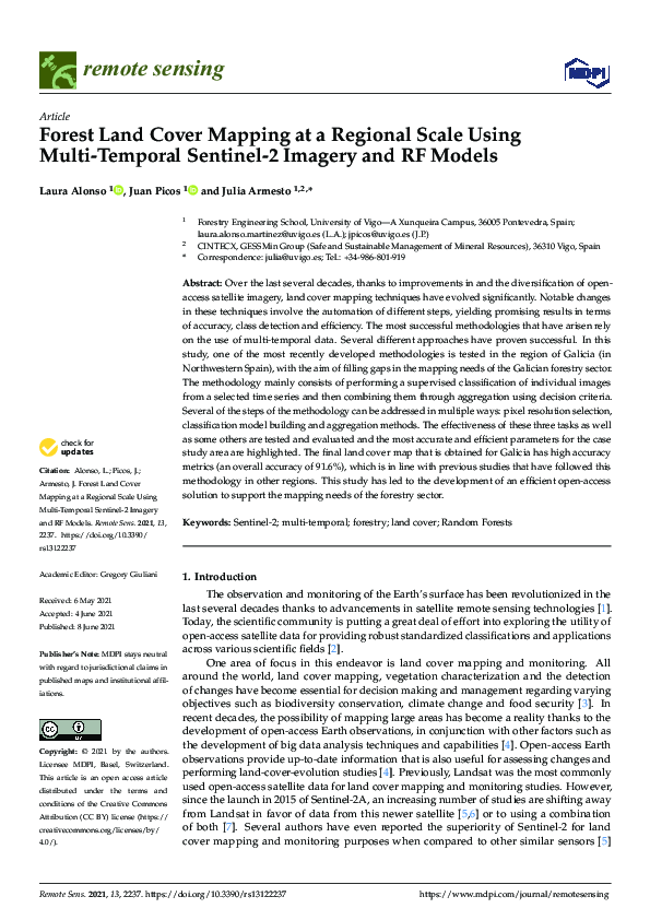 (PDF) Forest Land Cover Mapping at a Regional Scale Using Multi-Temporal Sentinel-2 Imagery and ...