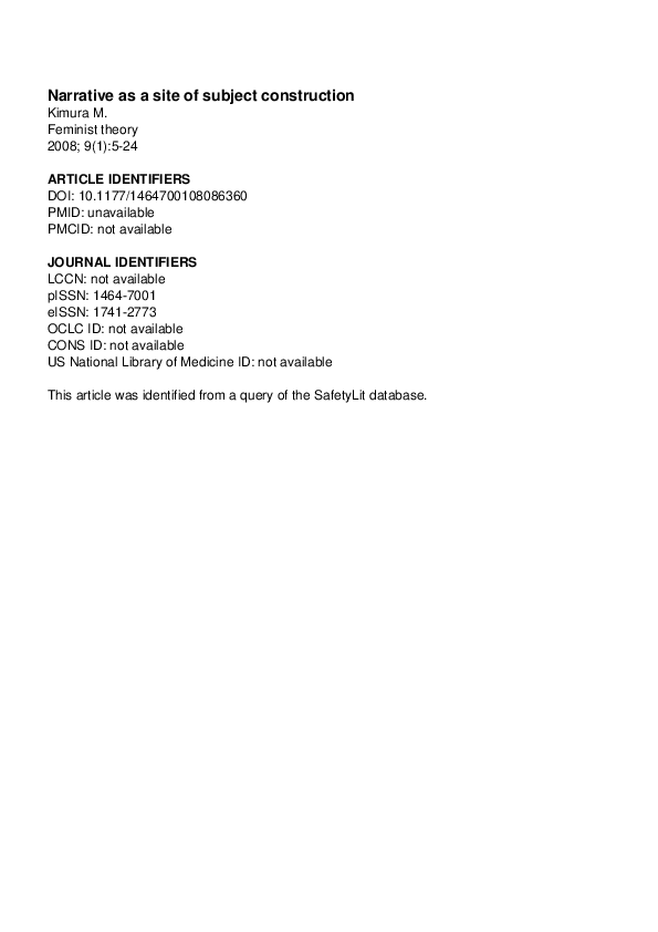 (PDF) Narrative as a site of subject construction