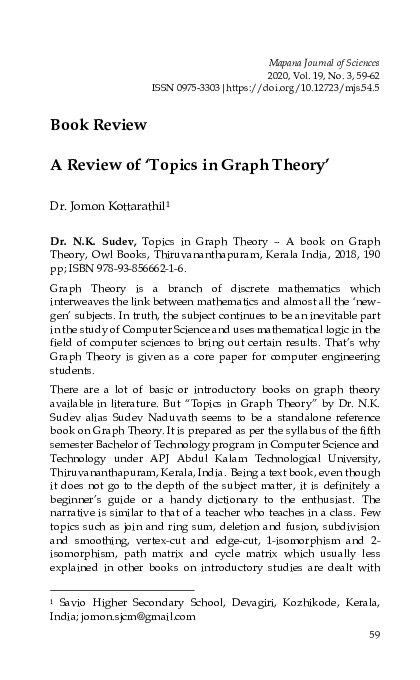 (PDF) Topics in Graph Theory, N K Sudev