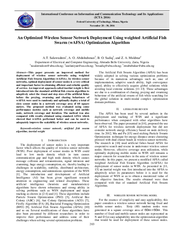 (PDF) An Optimized Wireless Sensor Network Deployment Using weighted Artificial Fish Swarm ...