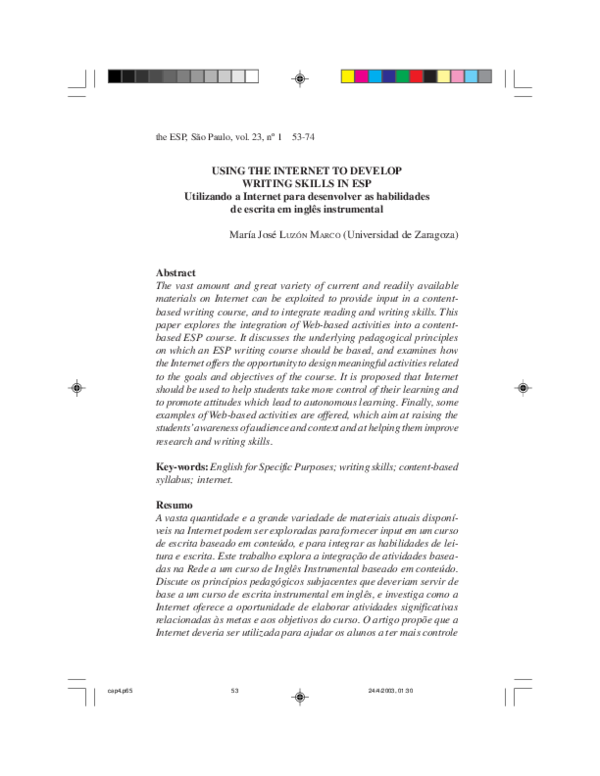 (PDF) Using the internet to develop writing skills in ESP