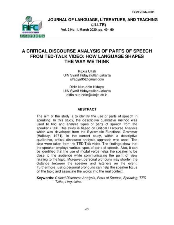 (PDF) A Critical Discourse Analysis of Parts of Speech from Ted-Talk ...