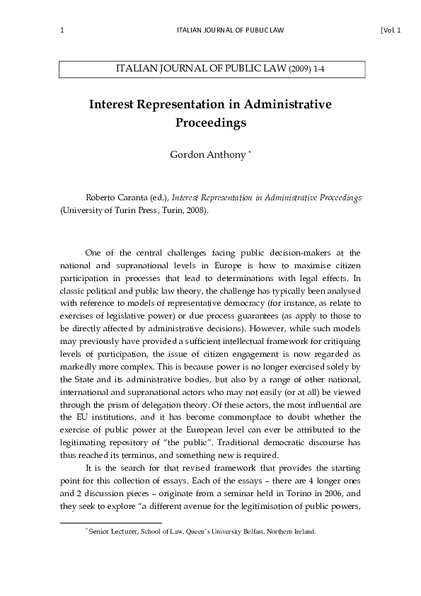 (PDF) Interest Representation in Administrative Proceedings