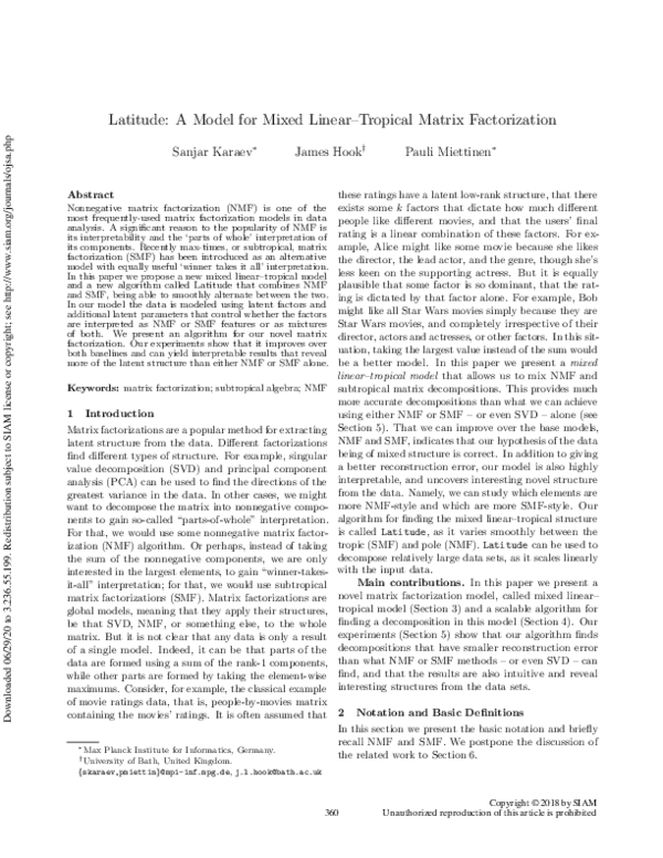 (PDF) Latitude: A Model for Mixed Linear-Tropical Matrix Factorization