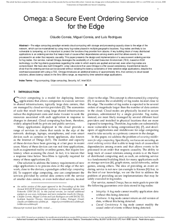 (PDF) Omega: a Secure Event Ordering Servicefor for the Edge