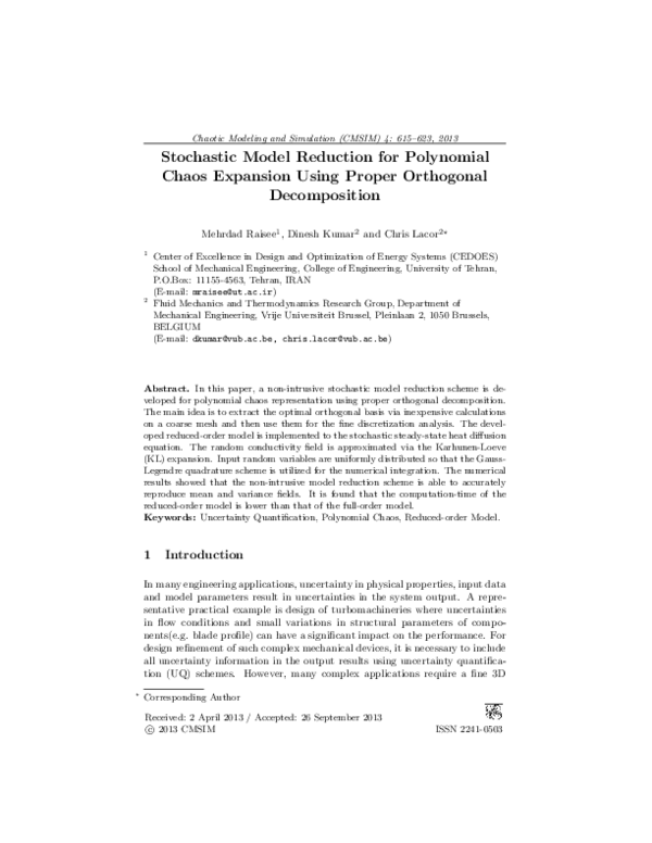 Pdf Stochastic Model Reduction For Polynomial Chaos Expansion Using