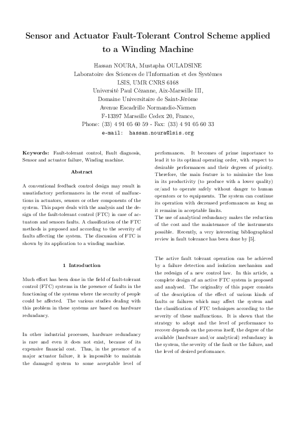 (PDF) Fault-Tolerant Control for Winding Machine Sensors and Actuators