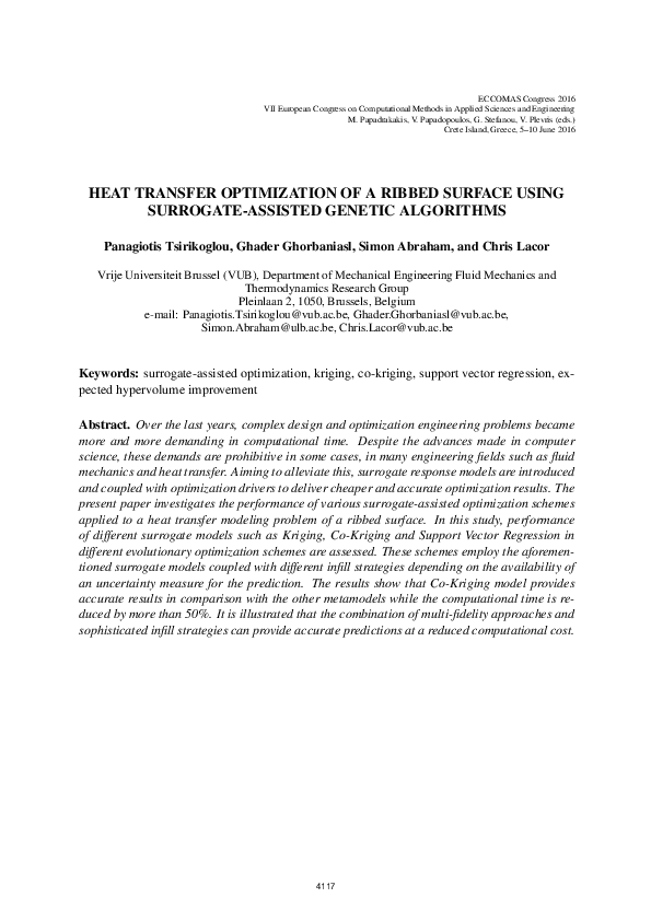 (PDF) Heat Transfer Optimization of a Ribbed Surface Using Surrogate-Assisted Genetic Algorithms