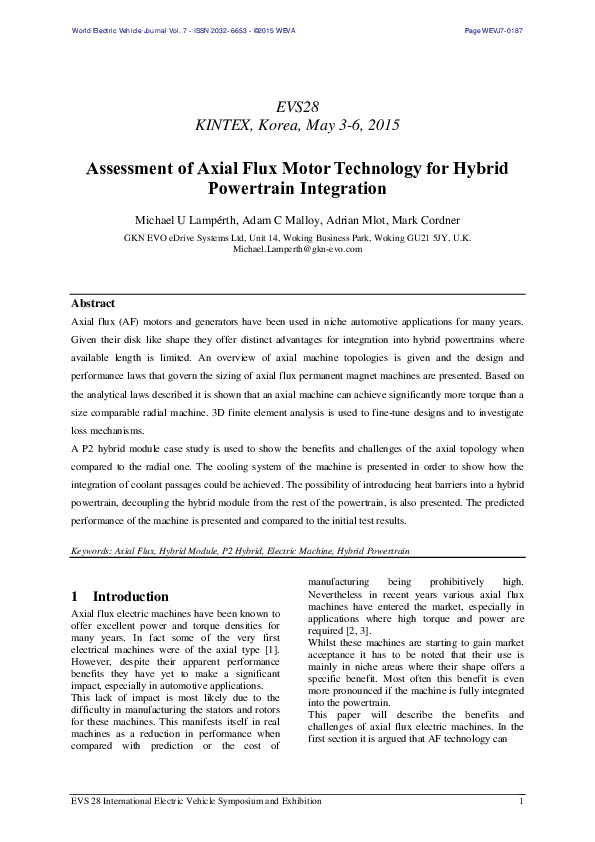 (PDF) Assessment of Axial Flux Motor Technology for Hybrid Powertrain ...