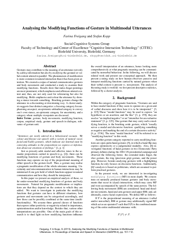 Pdf Analysing The Modifying Functions Of Gesture In Multimodal Utterances