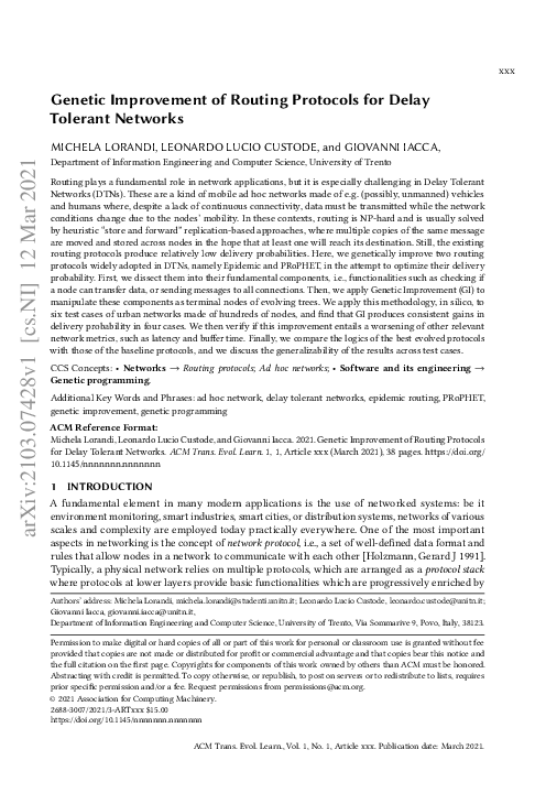 (PDF) Genetic Improvement of Routing Protocols for Delay Tolerant Networks