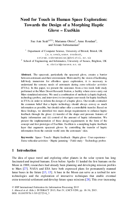 (PDF) Need for Touch in Human Space Exploration: Towards the Design of ...