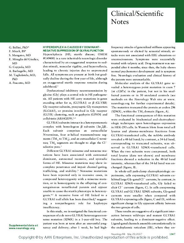 (PDF) Hyperekplexia Caused by Dominant-Negative Suppression of GLYRA1 ...