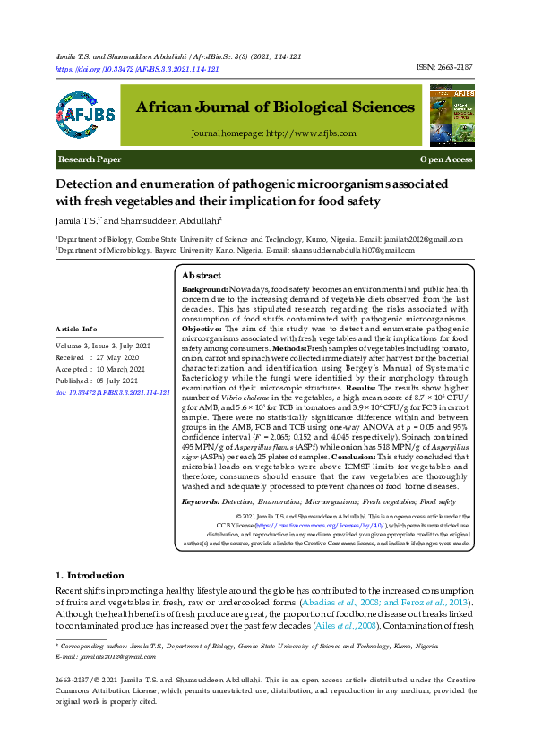 (PDF) Detection and enumeration of pathogenic microorganisms associated with fresh vegetables ...