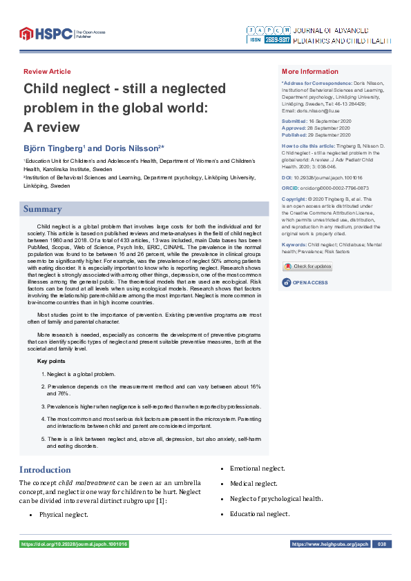 (PDF) Child neglect - still a neglected problem in the global world: A ...