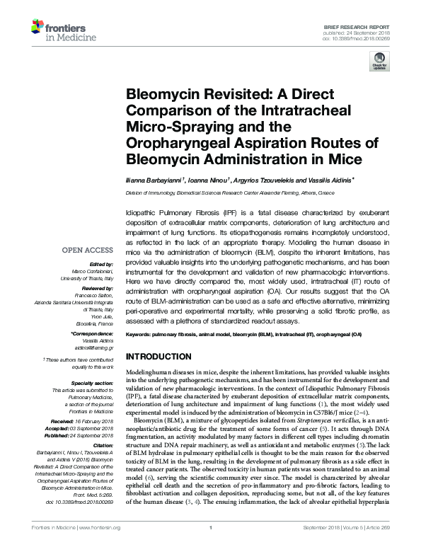 (PDF) Bleomycin Revisited: A Direct Comparison of the Intratracheal ...