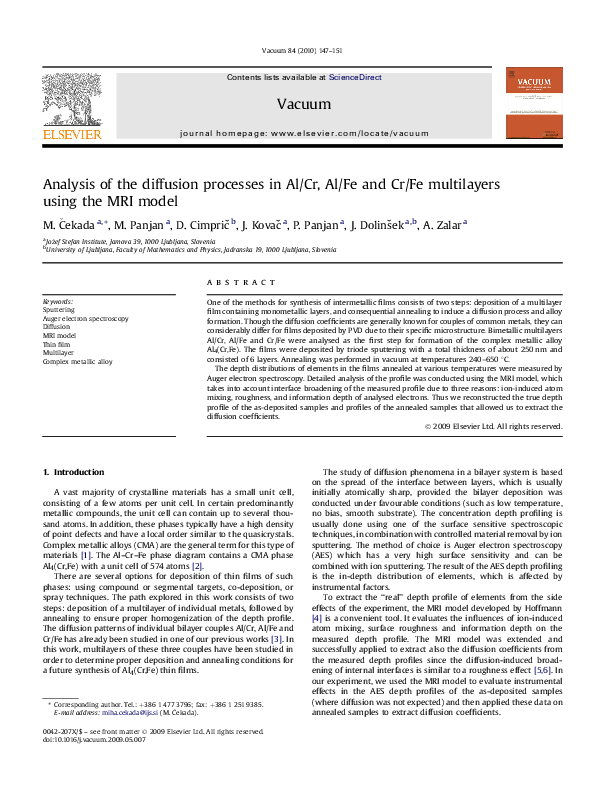 (PDF) Analysis of the diffusion processes in Al/Cr, Al/Fe and Cr/Fe multilayers using the MRI model