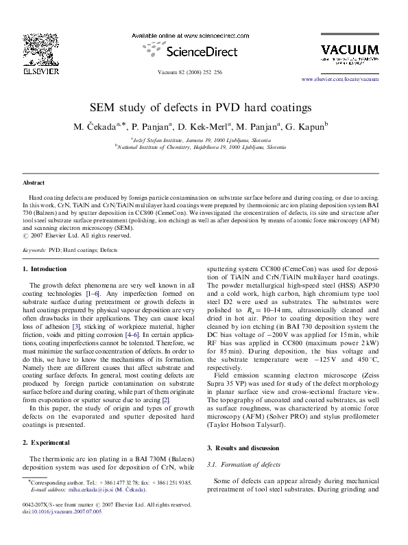 (PDF) SEM study of defects in PVD hard coatings