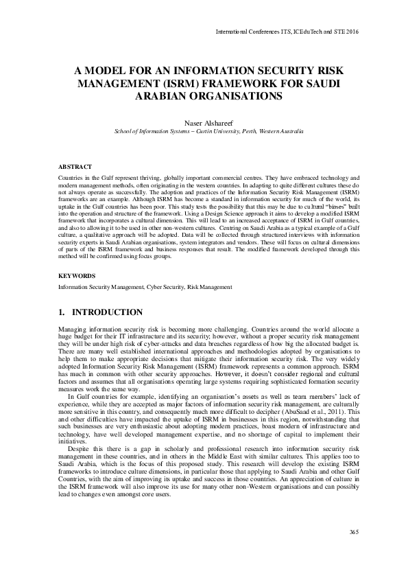 (PDF) A Model for an Information Security Risk Management (ISRM ...