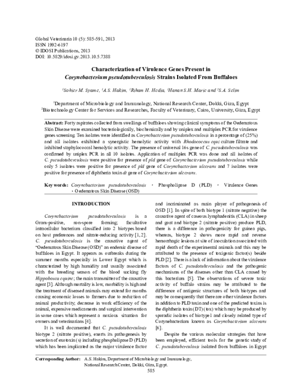 (PDF) Characterization of Virulence Genes Present in Corynebacterium ...