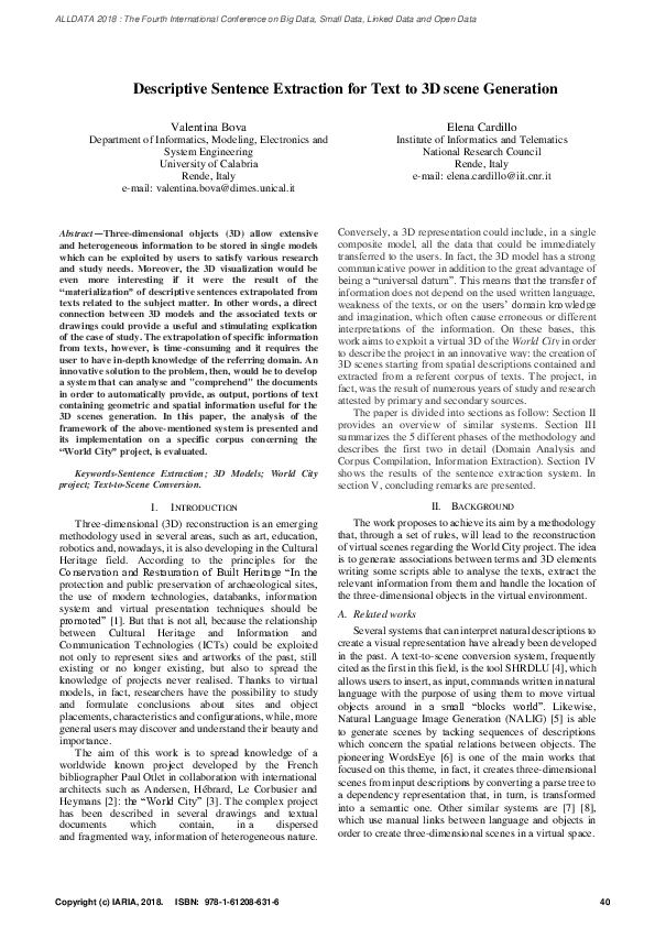 (PDF) Descriptive Sentence Extraction for Text to 3D Scene Generation