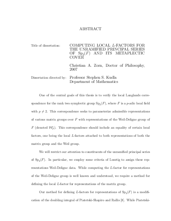 (PDF) Computing Local L-factors for the Unramified Principal Series of ...