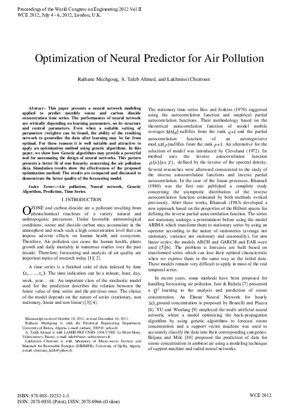 (PDF) Optimization of Neural Predictor for Air Pollution
