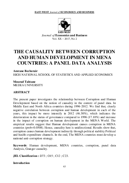 (PDF) The Causality Between Corruption and Human Development in Mena ...