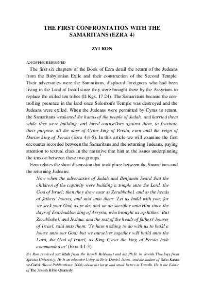 (PDF) The First Confrontation with the Samaritans (Ezra 4)