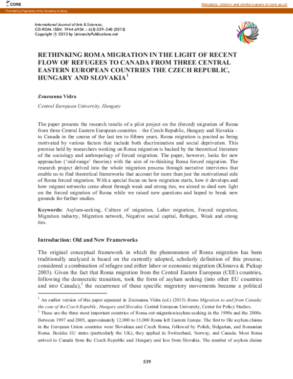 (PDF) Rethinking Roma Migration in the Light of Recent Flow of Refugees ...