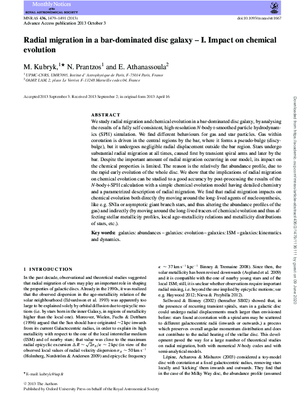 (PDF) Radial migration in a bar-dominated disc galaxy - I. Impact on ...