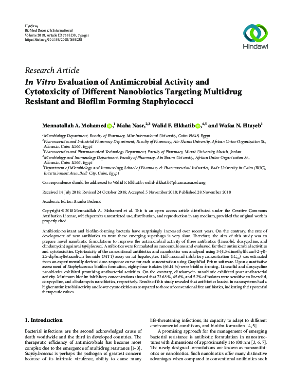 (PDF) In Vitro Evaluation of Antimicrobial Activity and Cytotoxicity of ...