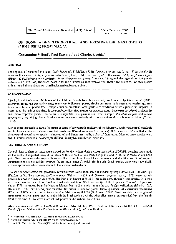 (PDF) On some alien terrestrial and freshwater gastropods (Mollusca ...