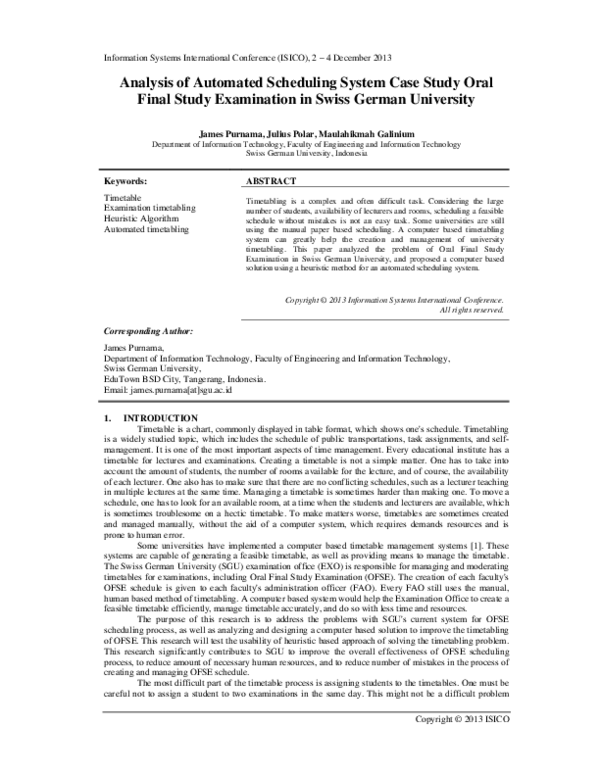 (PDF) Analysis of Automated Scheduling System Case Study Oral Final Study Examination in Swiss ...
