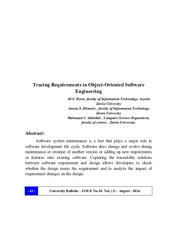 (PDF) Tracing Requirements in Object-Oriented Software Engineering (PDF) Tracing Requirements in Object-Oriented Software Engineering