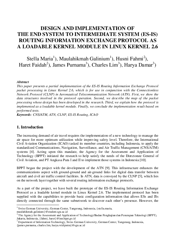 (PDF) Design and Implementation of the End System to Intermediate System (ES-IS) Routing ...