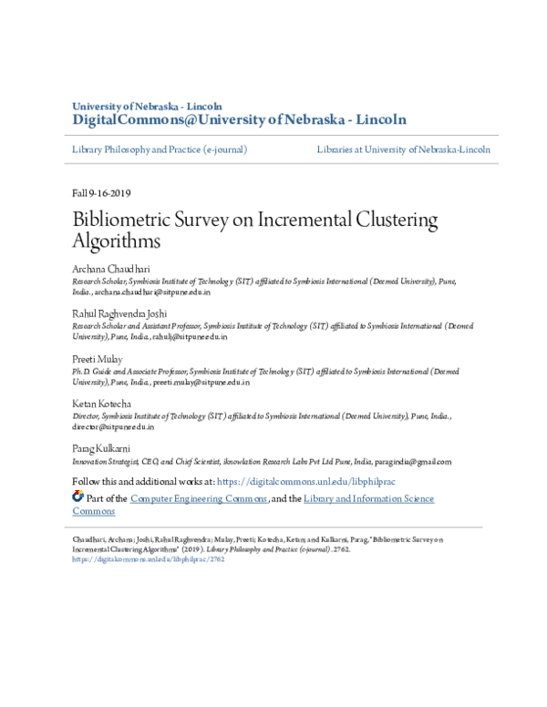 Pdf Bibliometric Survey On Incremental Clustering Algorithms